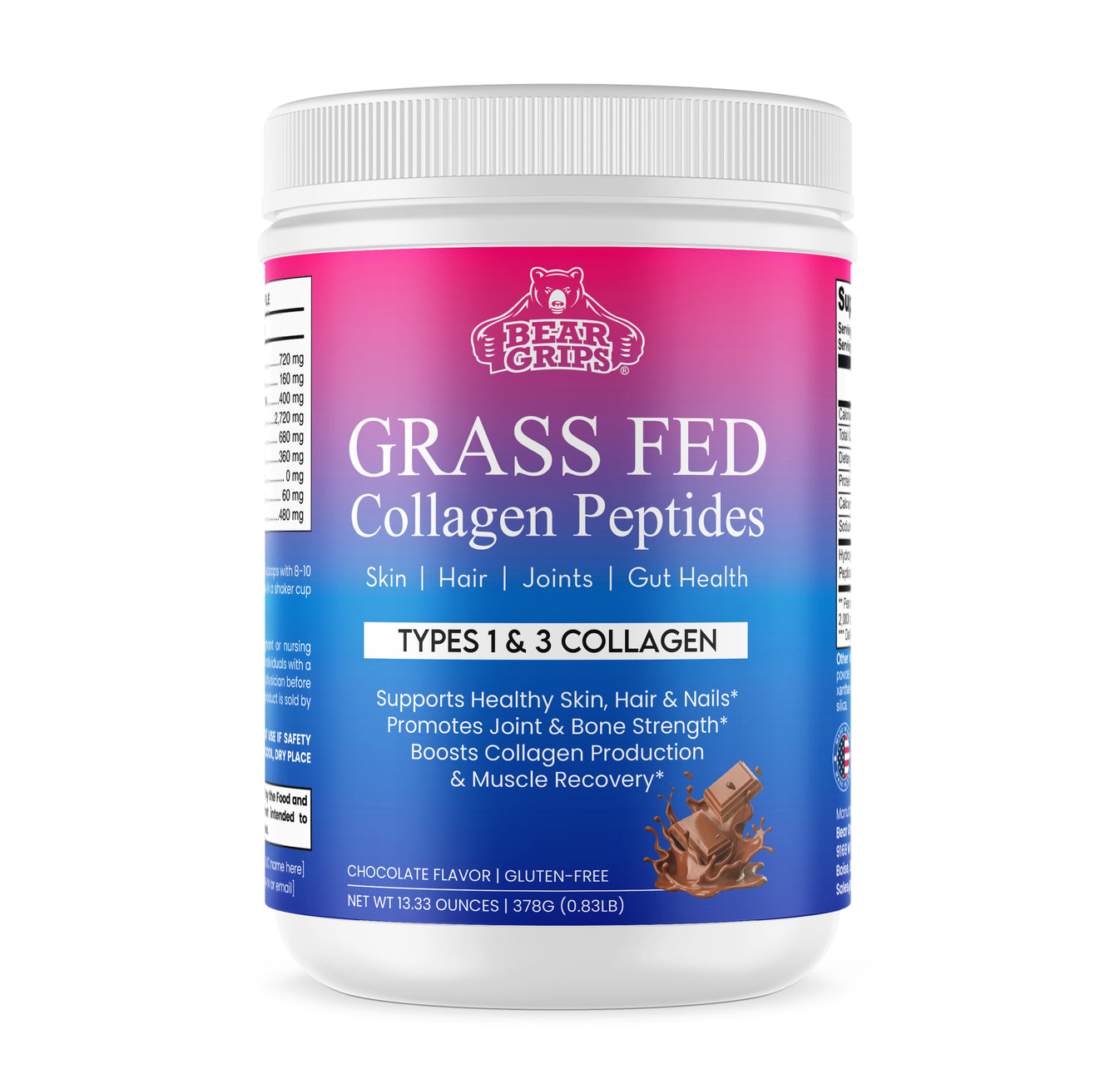 Grass-Fed Hydrolyzed Collagen Peptides - Chocolate - Bear Grips – BearGrips